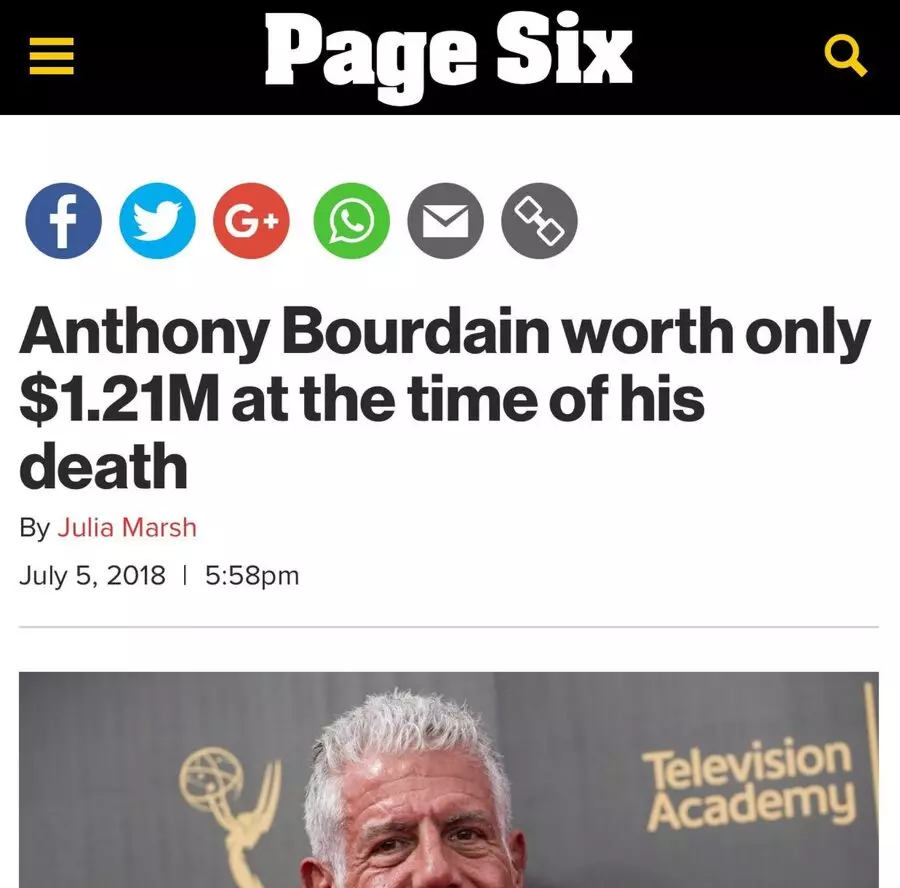 Izvještaji da je Anthony Bourdain u vrijeme svoje smrti vrijedio samo 1,2 miliona dolara su obmanjujući i nepotpuni 31587_1
